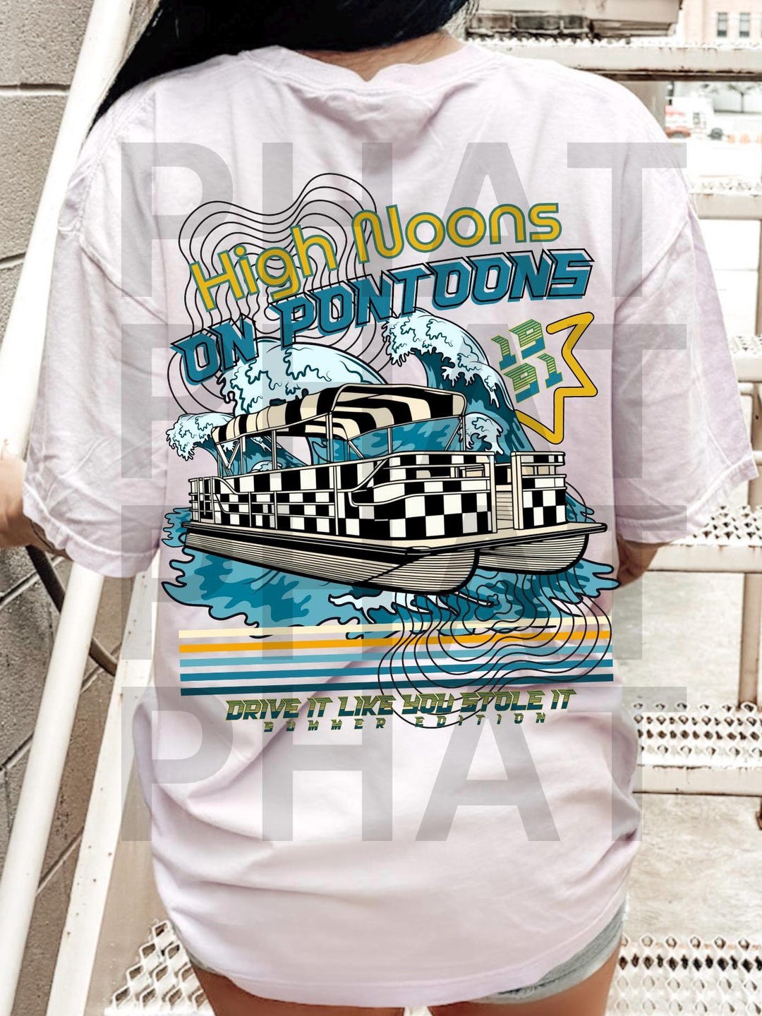 Checkered Pontoon Boat PNG, Retro Summer Waters (digital Download) - Etsy