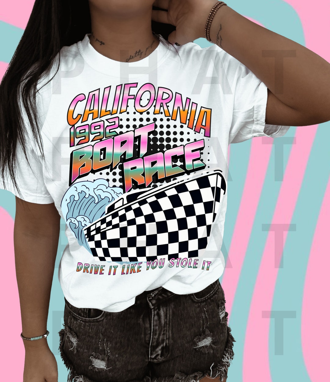 Retro 90s Boat Race Png Checkered Popular Trendy Summer Png Digital ...