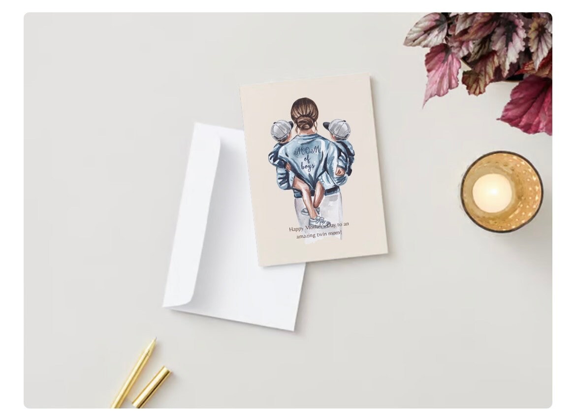 Mum of Boy Card, Mothers Day Card, Twin Mum Card, Twin Boys Card, Mum ...