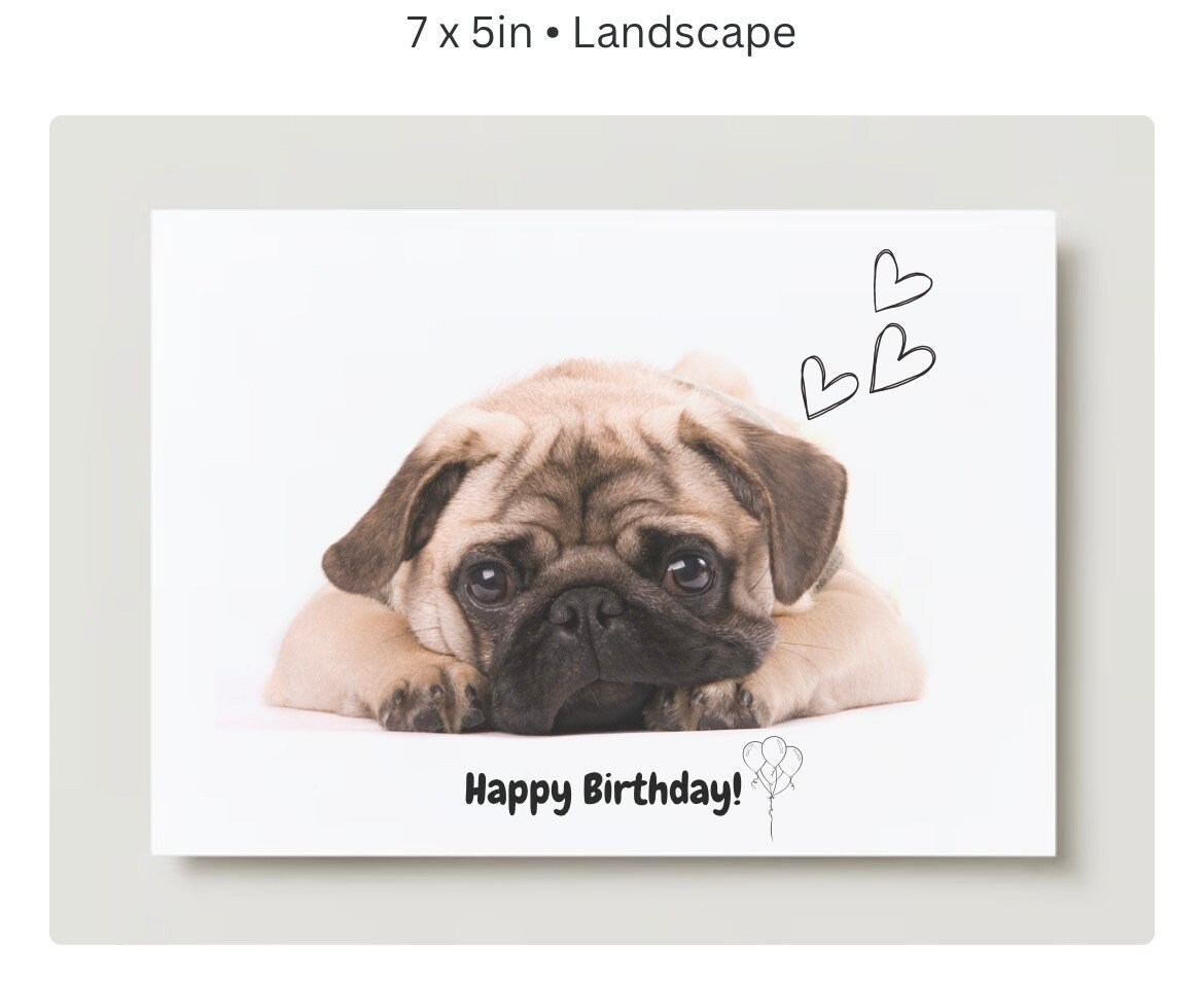 Happy Birthday Pug Dog Card, Pug Dog Birthday Card, Digital Dog Lover ...