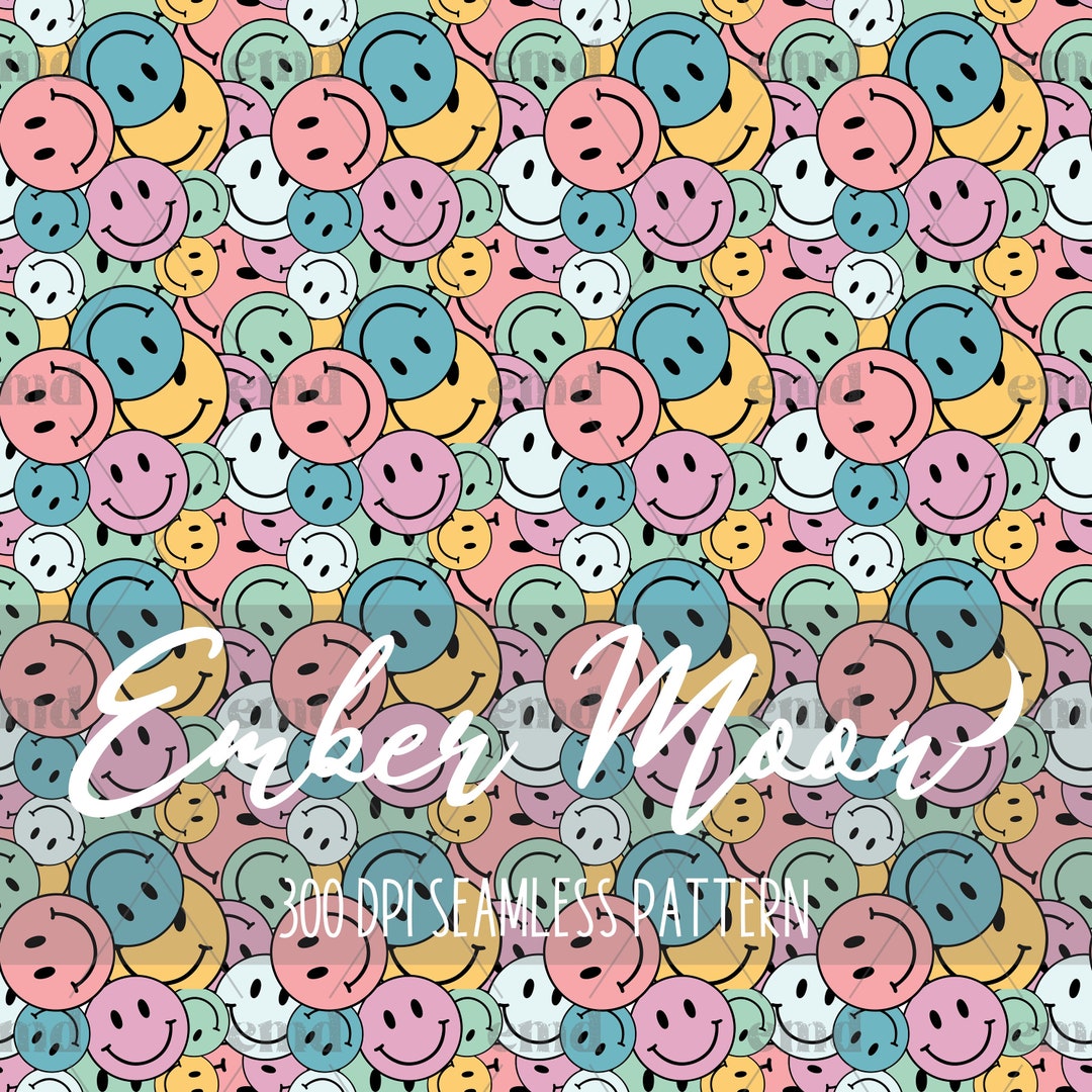 Retro Seamless Patter, Smiley Face Seamless Pattern, Vintage Happy Face ...