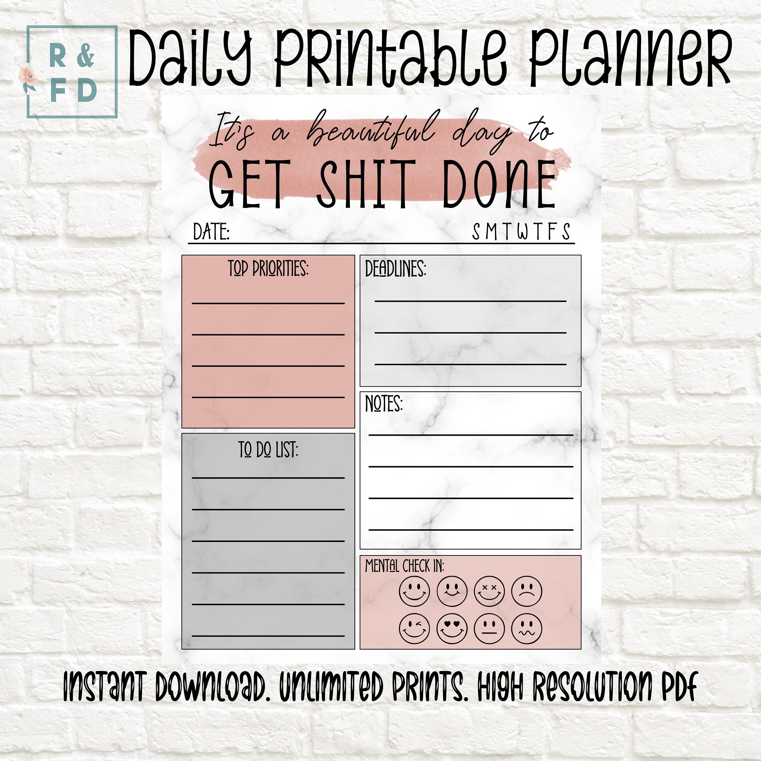 Daily Printable Journal, to Do List, Daily Planner Template, Digital ...