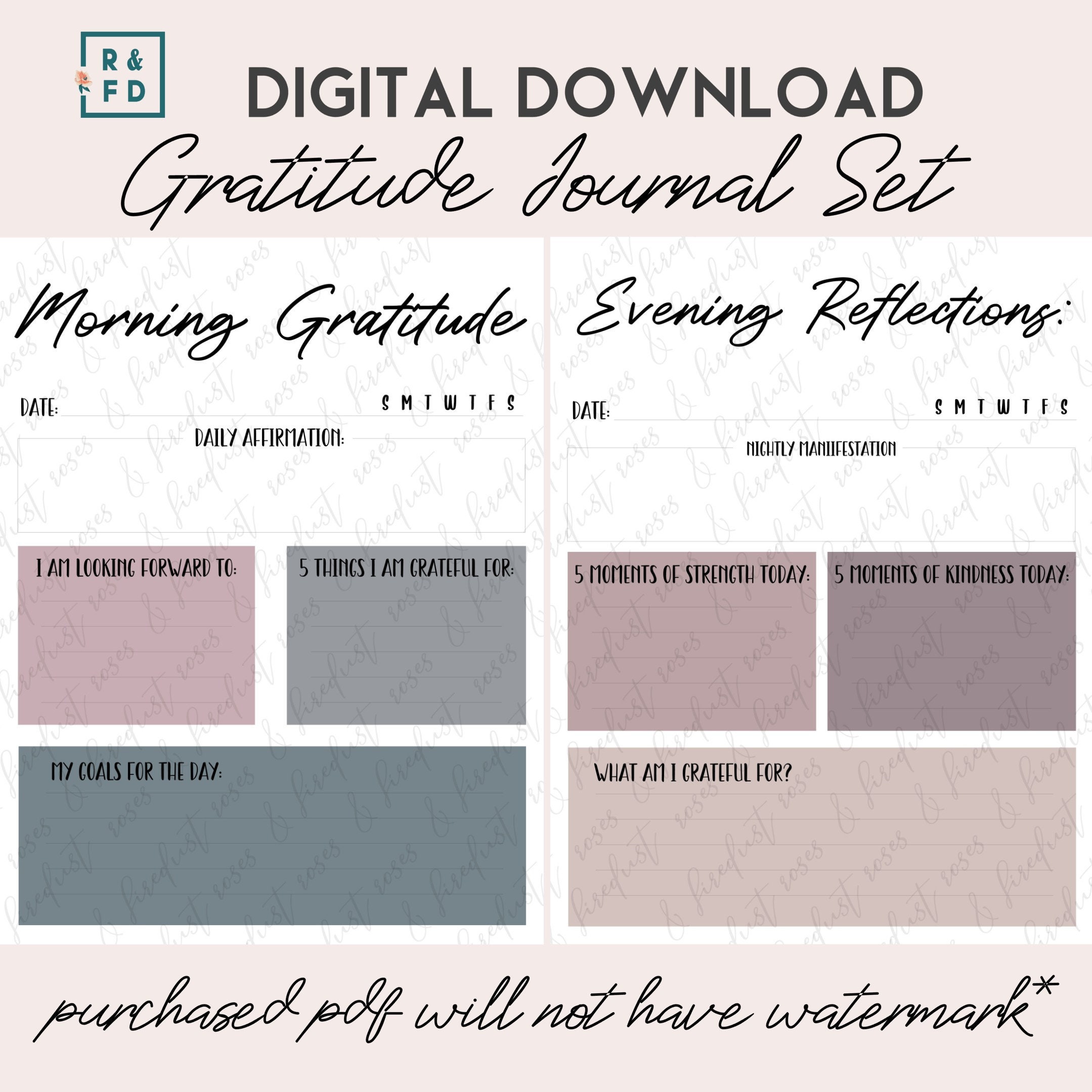 Daily Gratitude Journal, Printable Journal, PDF Digital Download ...