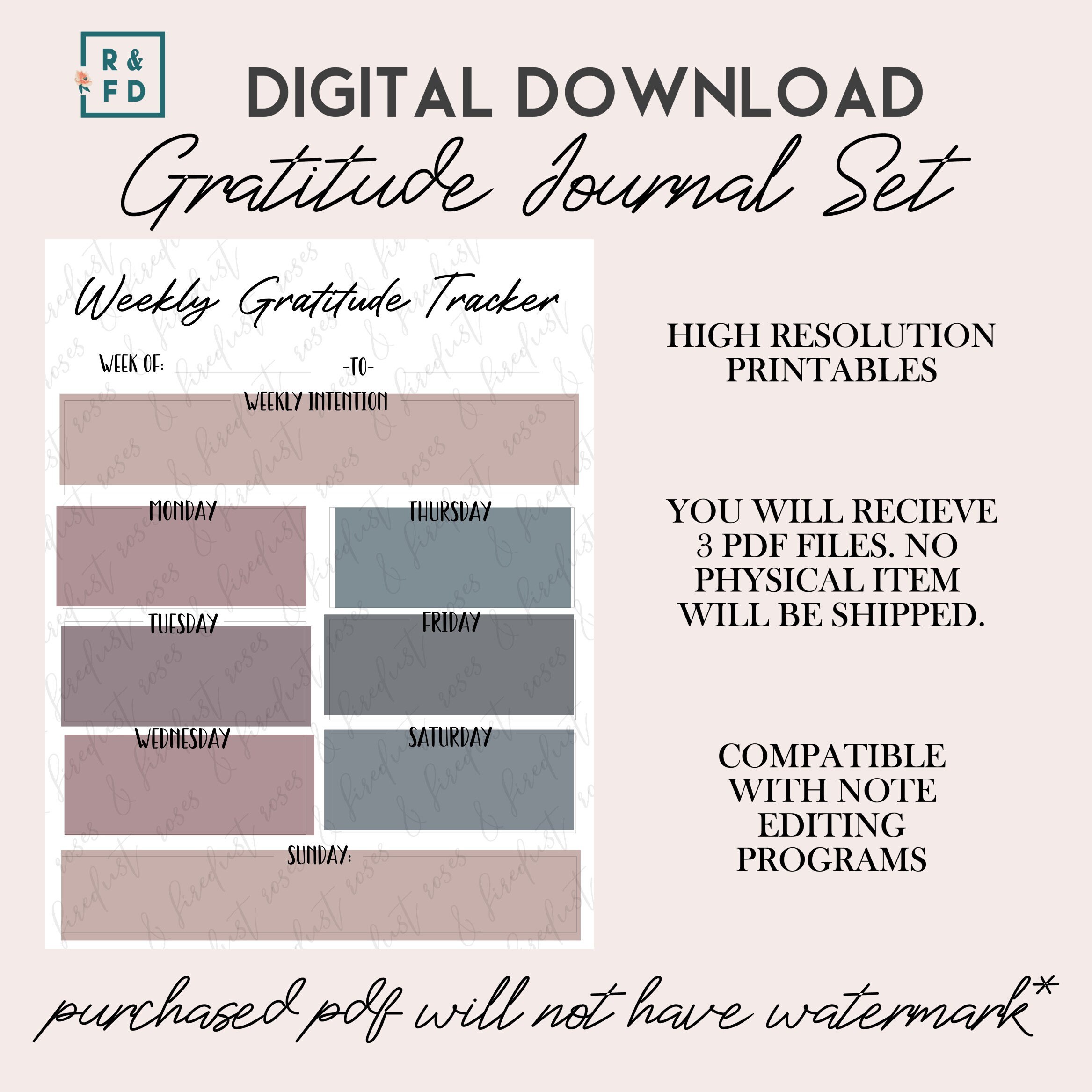 Daily Gratitude Journal, Printable Journal, PDF Digital Download ...