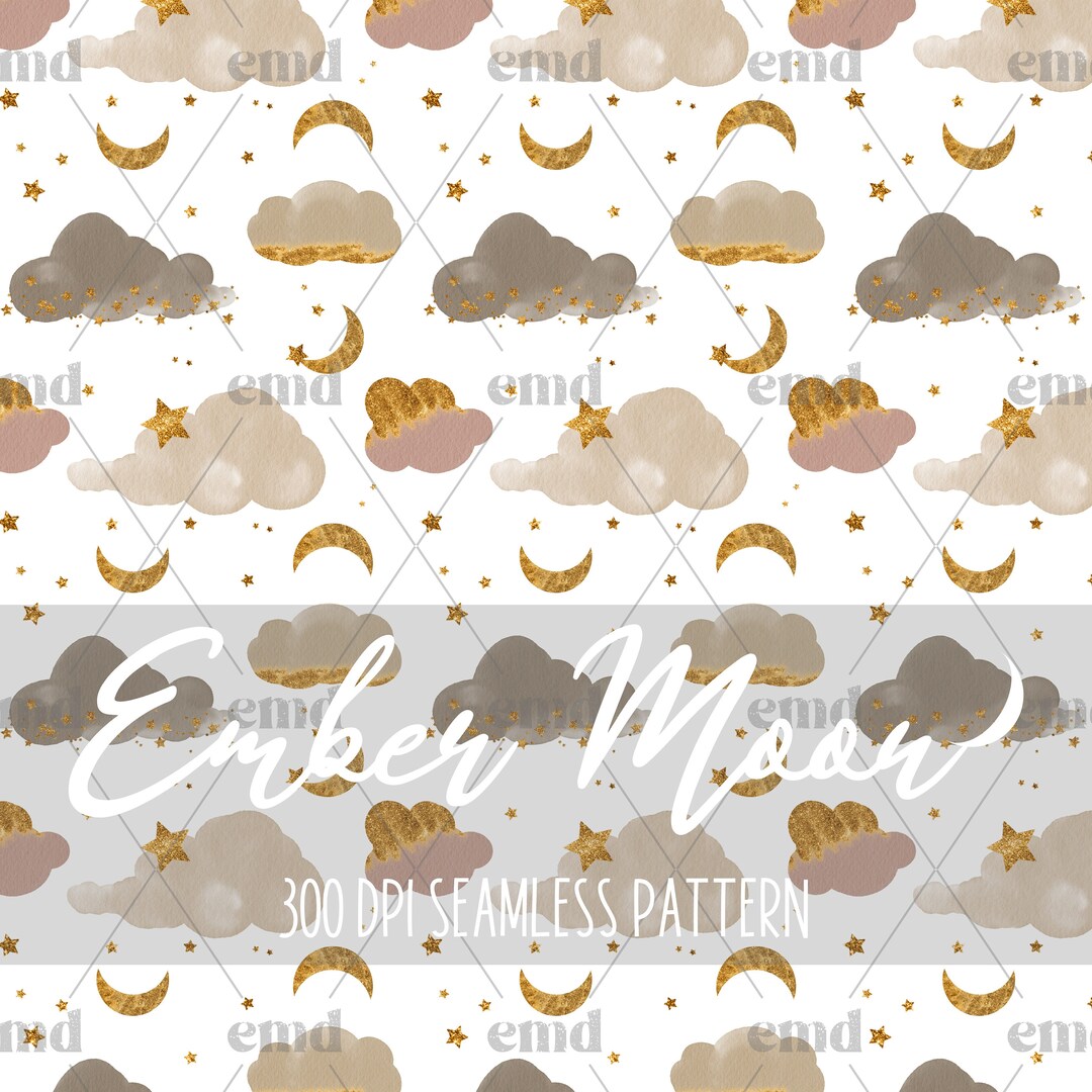 Rose Gold Clouds and Moons Seamless Patter, Boho Clouds, Moons, Stars ...