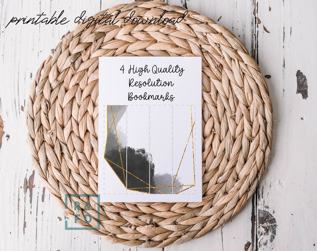 Printable Bookmarks, Digital Bookmark, Geometric, Boho, Marbled, Gold ...