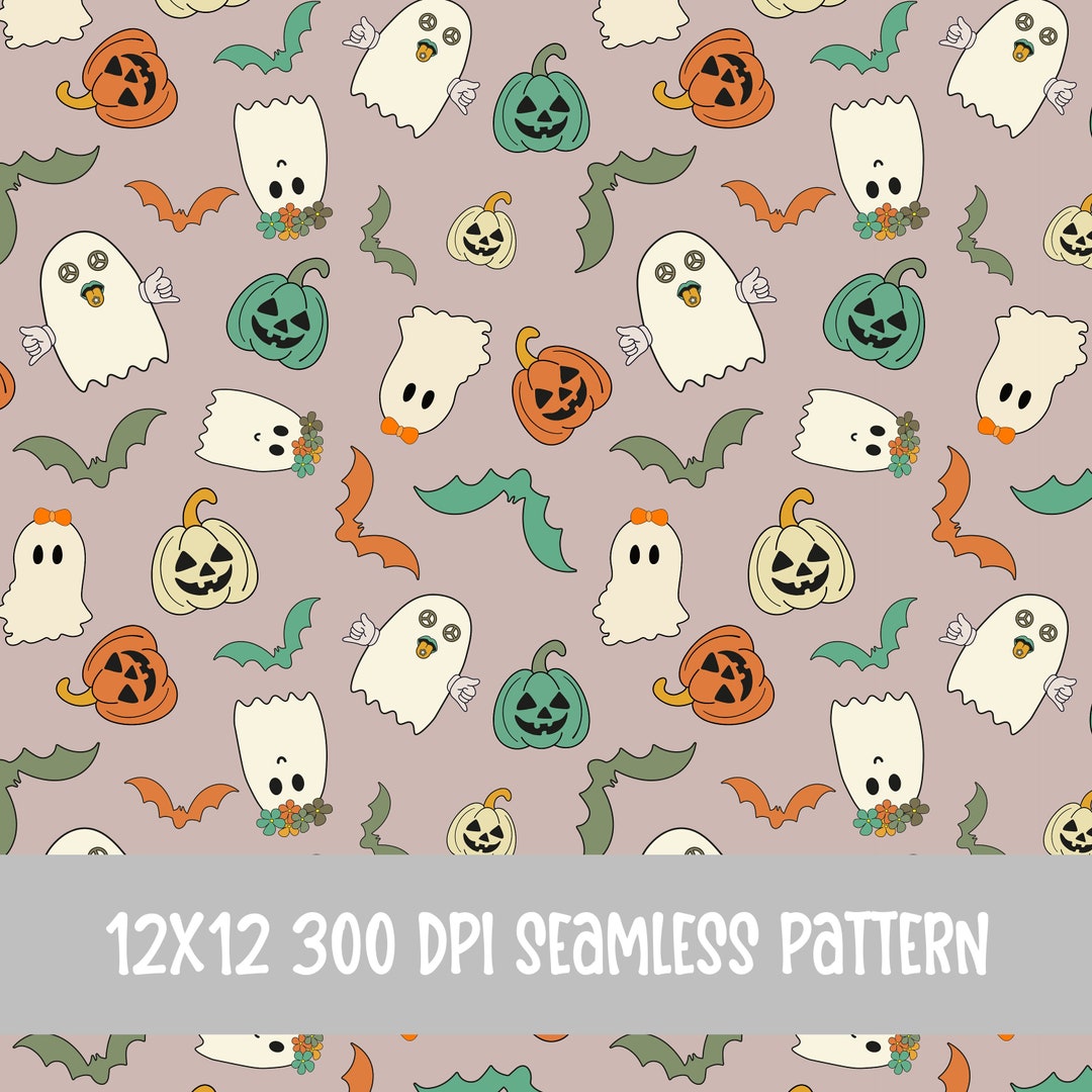 Retro Halloween Seamless Repeat Pattern, Digital Download, Seamless ...
