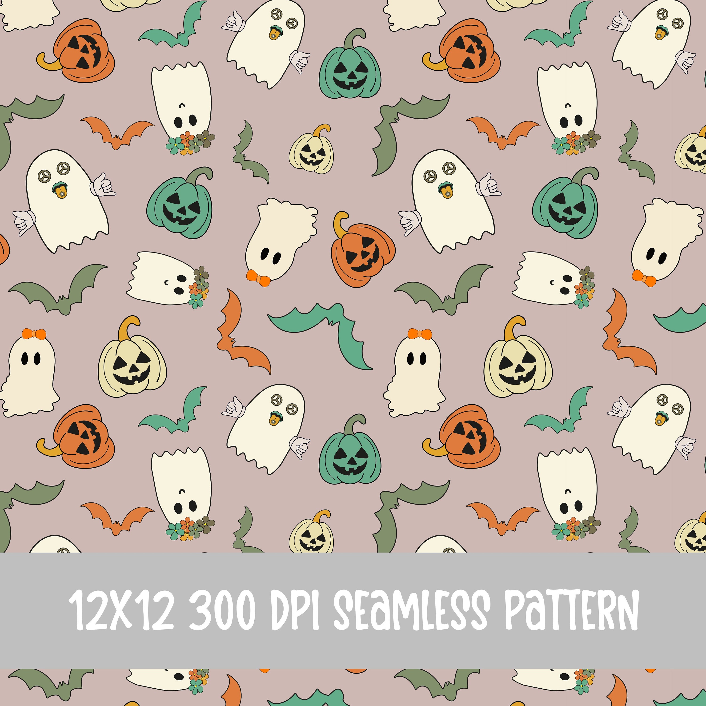 Retro Halloween Seamless Repeat Pattern, Digital Download, Seamless ...