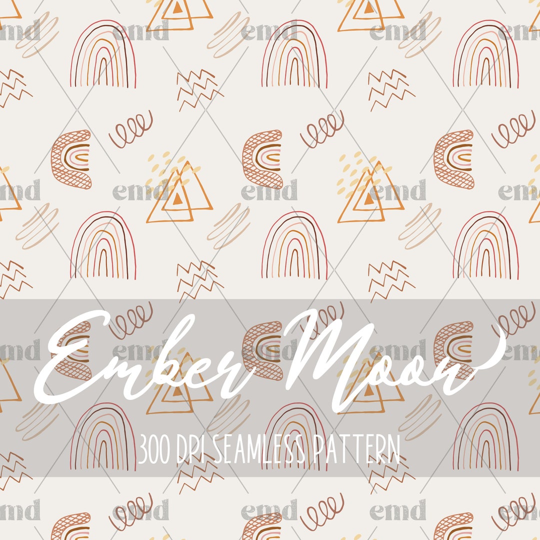 Boho Rainbow Line Art Doodle Seamless Pattern, Neutral, Gender Neutral ...