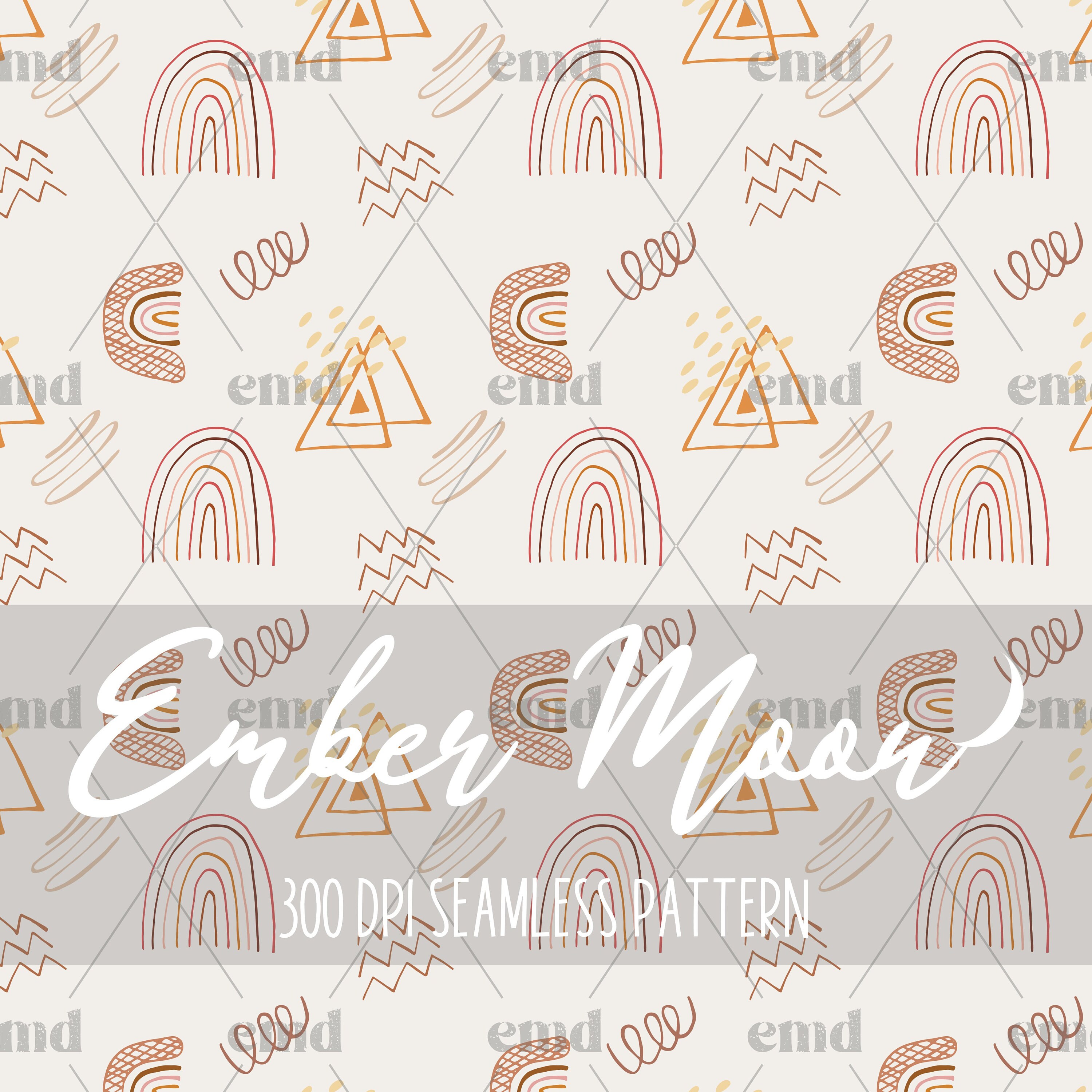 Boho Rainbow Line Art Doodle Seamless Pattern, Neutral, Gender Neutral ...