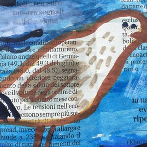 Big Watercolor on Newspaper, Avantgarde Painting, Streetart, Seagulls ...