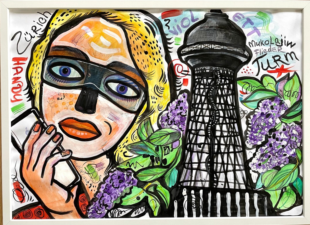 Pop Art Original Painting Blonde Girl With Mobile Art - Etsy
