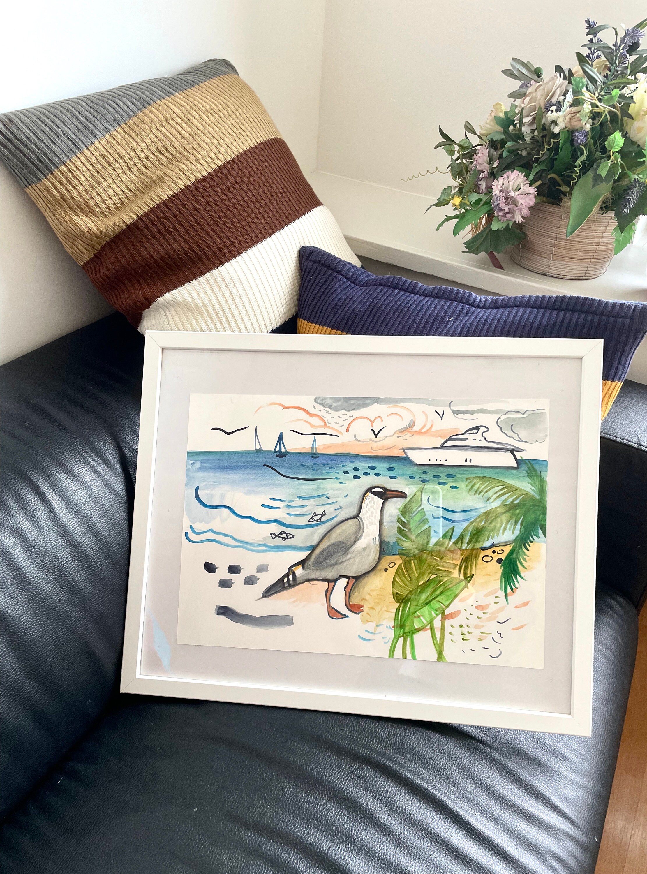 Watercolor Seascape, Seagulls Painting Original, Ligurian Sea ...