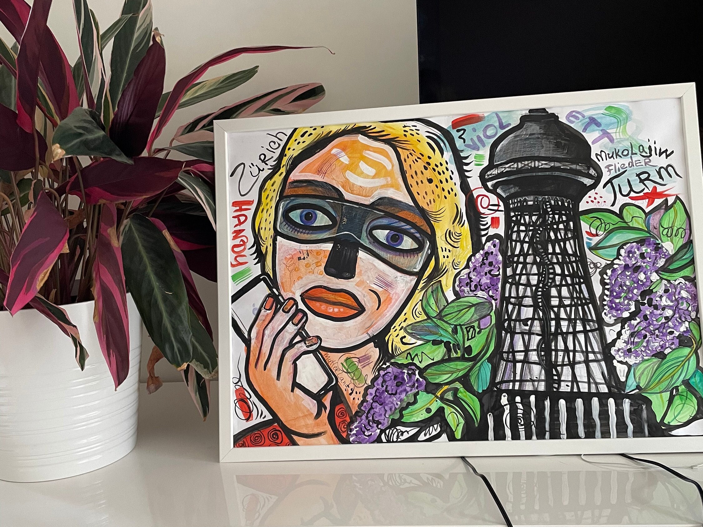 Pop Art Original Painting Blonde Girl With Mobile Art - Etsy