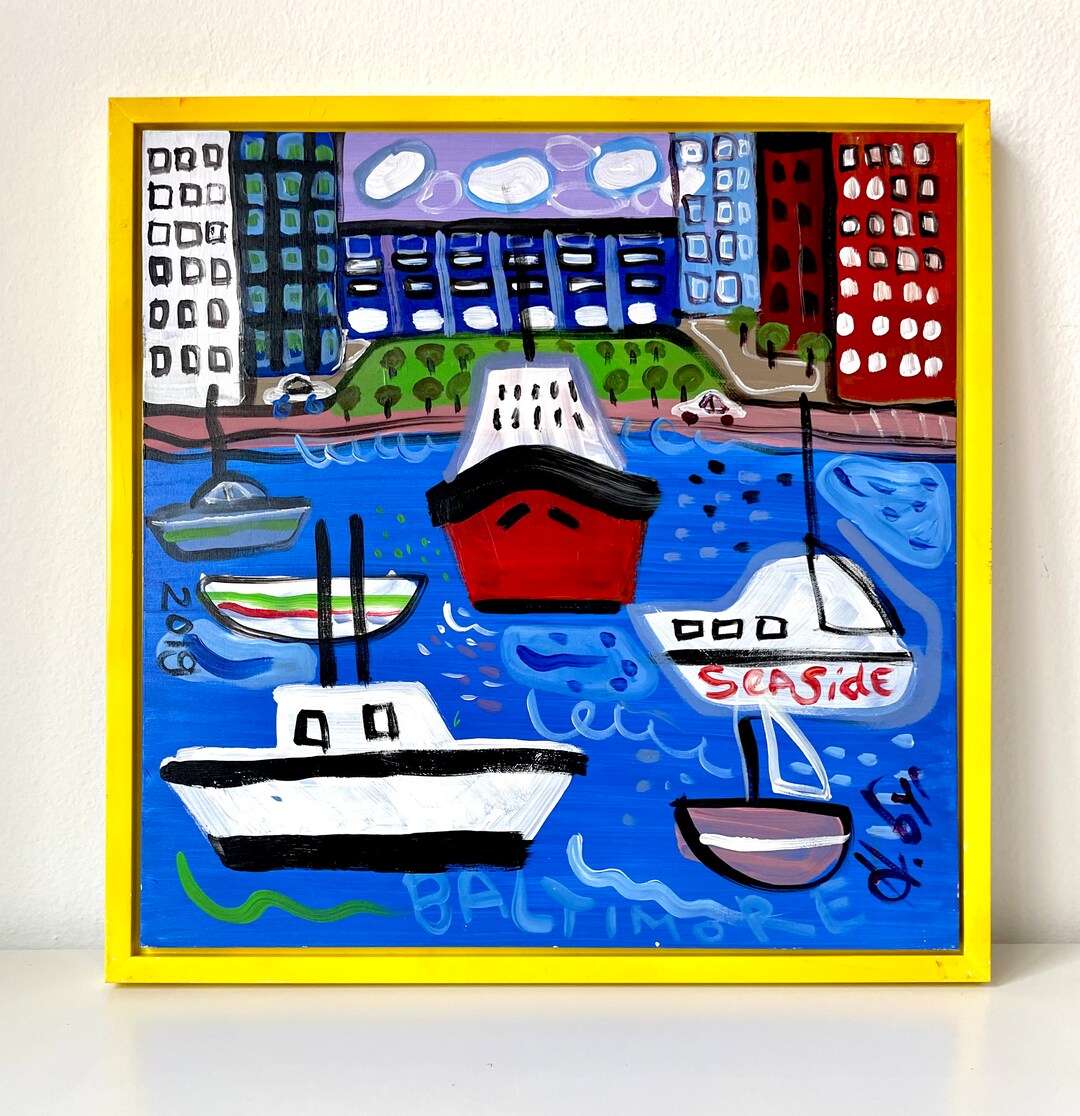 Acrylic Painting Original Baltimore 40x40cm American Panorama With ...