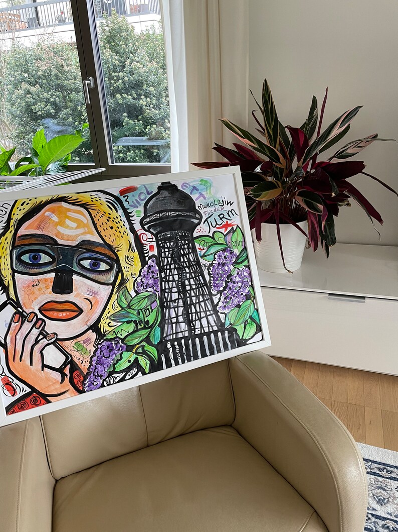 Pop Art Original Painting, Blonde Girl With Mobile Art, Shukhov Tower ...