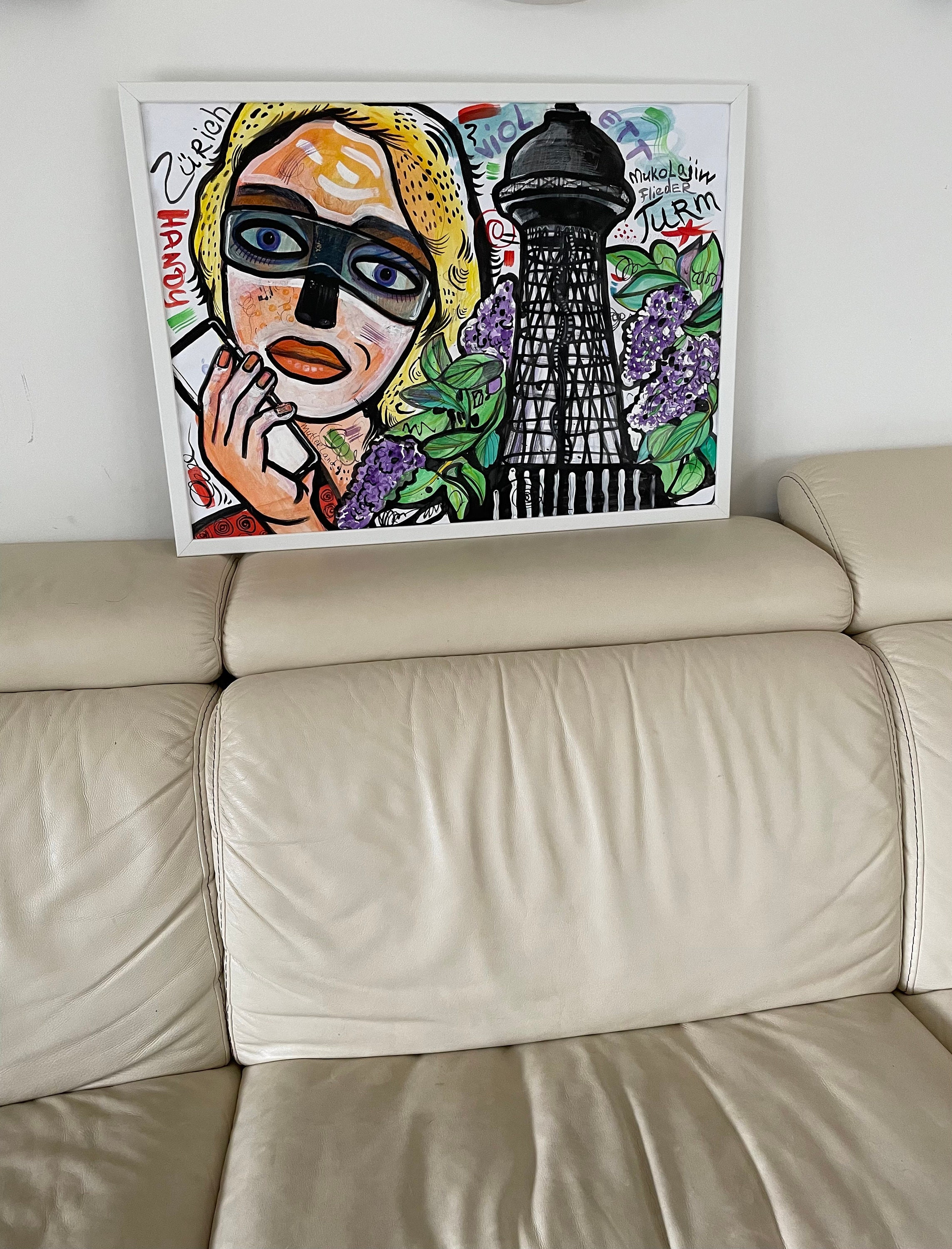 Pop Art Original Painting Blonde Girl With Mobile Art - Etsy