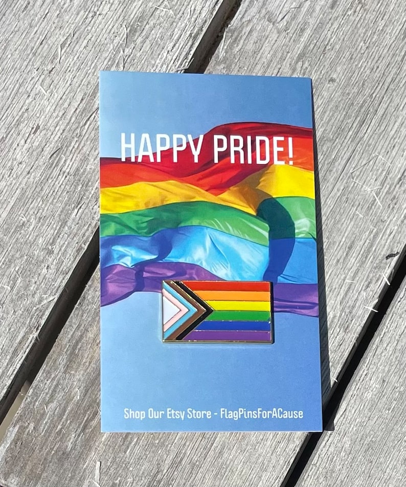Progress Pride Rainbow Flag 1" Enamel Lapel Pin Gay LGBTQ Transgender ...