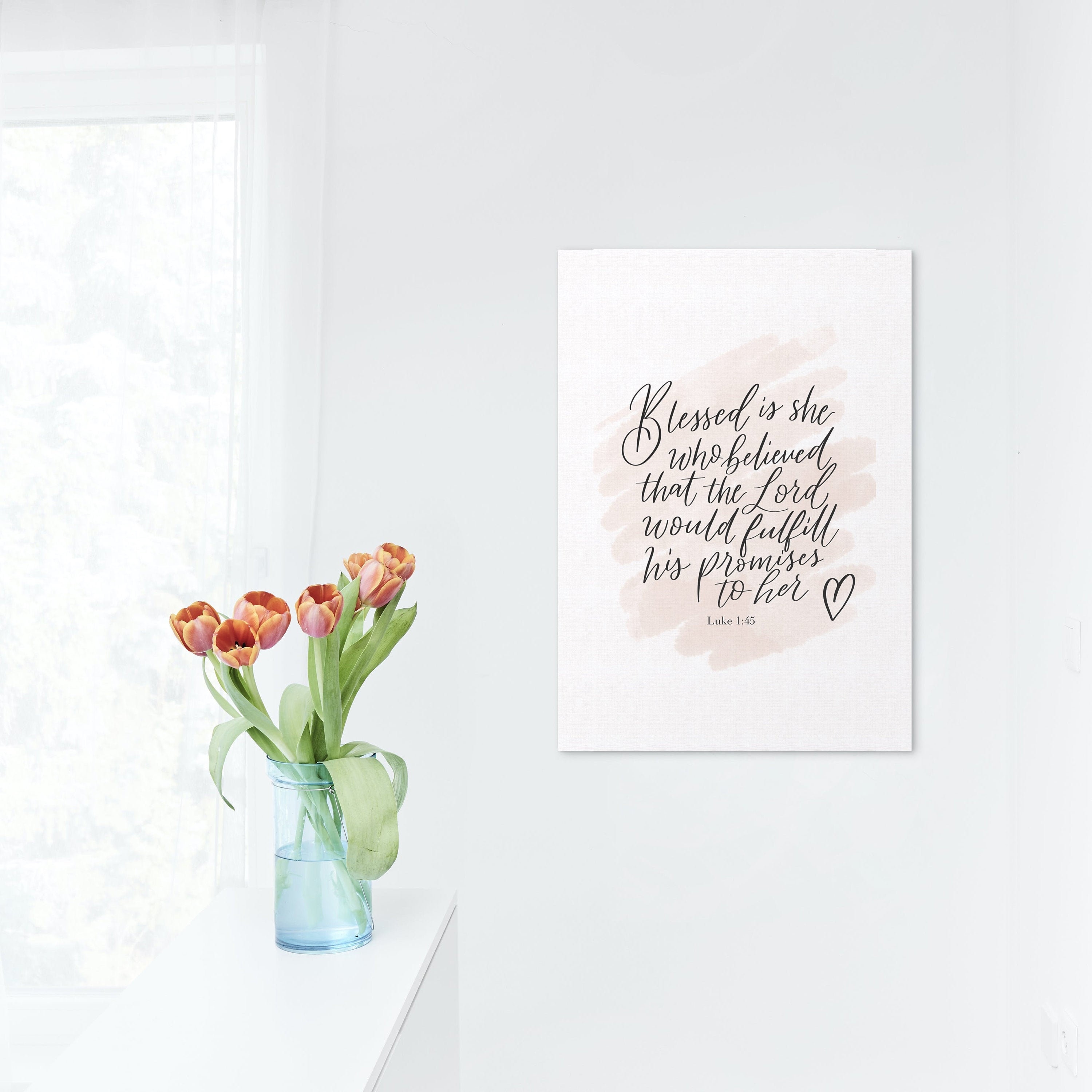 Blessed is She Who Believed, Bible Verse Print, Christian Wall Art ...