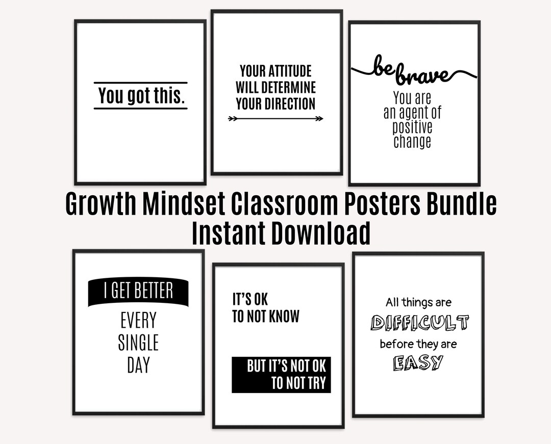 6 Growth Mindset Classroom Printable Posters Bundle 1, Classroom Decor ...