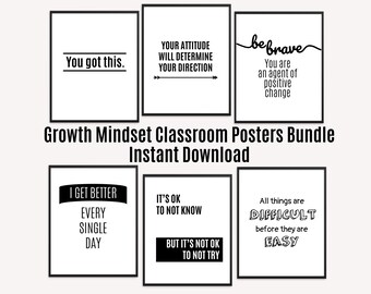 6 Positive Growth Mindset Classroom Printable Posters Bundle, Classroom ...