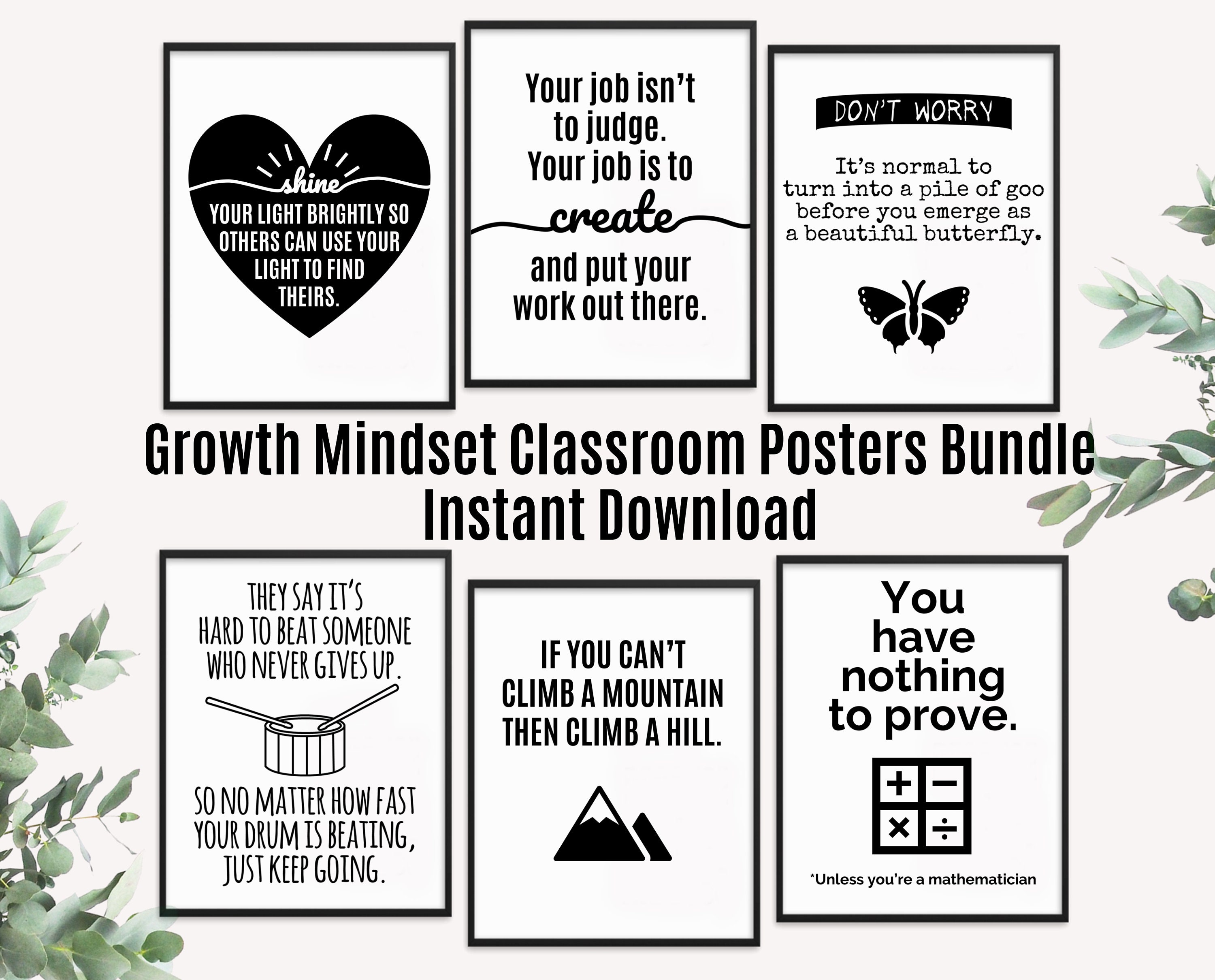 6 Growth Mindset Classroom Printable Posters Bundle 5, Classroom Decor ...