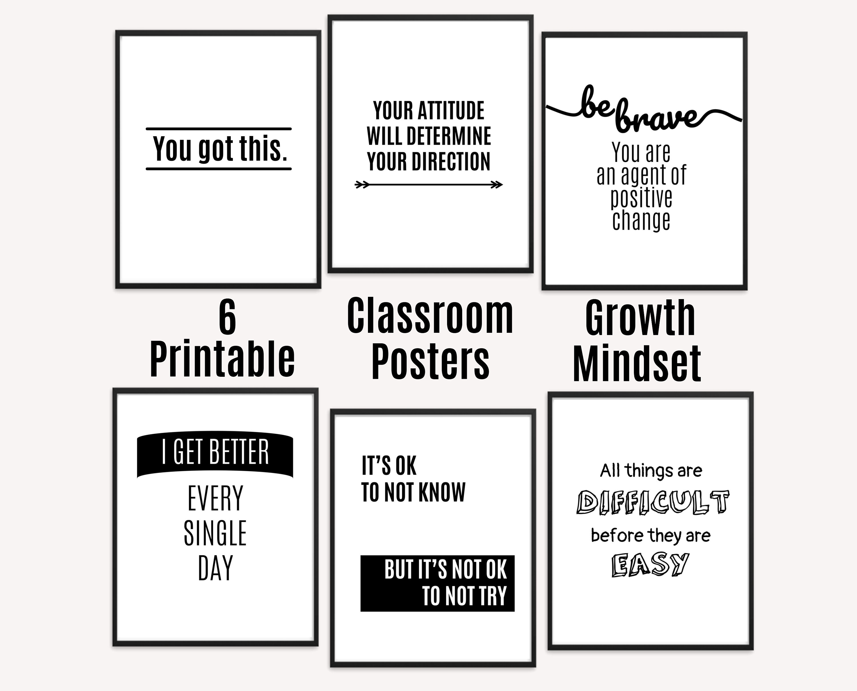 6 Growth Mindset Classroom Printable Posters Bundle 1, Classroom Decor ...