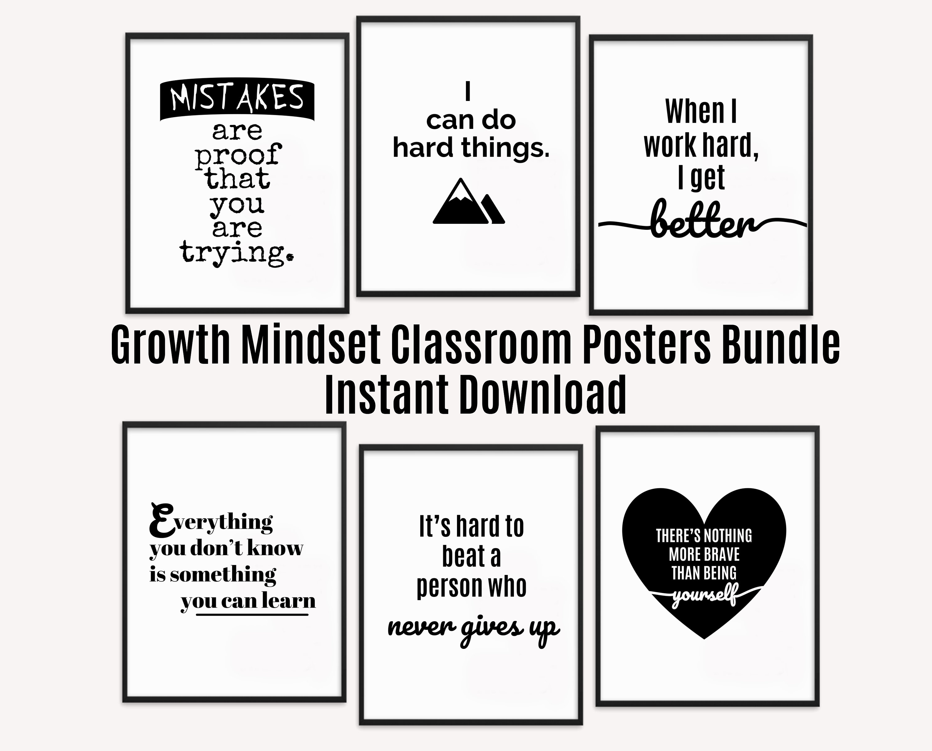 6 Growth Mindset Classroom Printable Posters Bundle 2, Classroom Decor ...