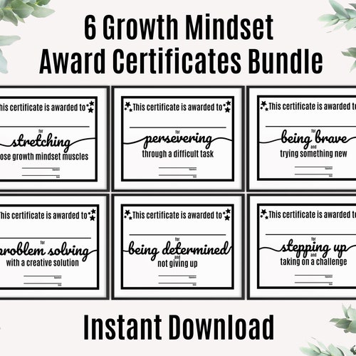 6 Growth Mindset Printable Classroom Award Certificates - Etsy