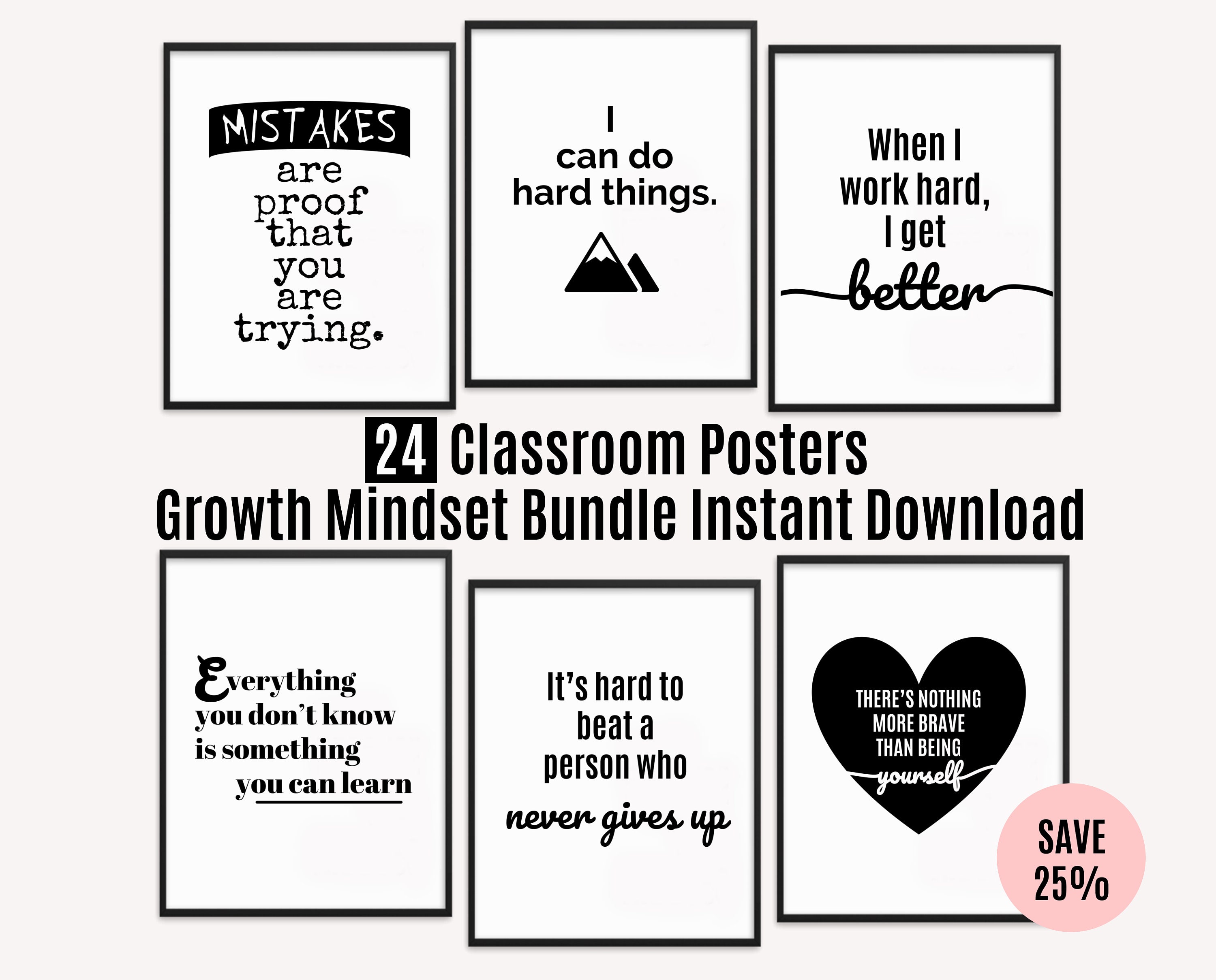 24 Growth Mindset Classroom Printable Posters, Poster Bundle, Classroom ...
