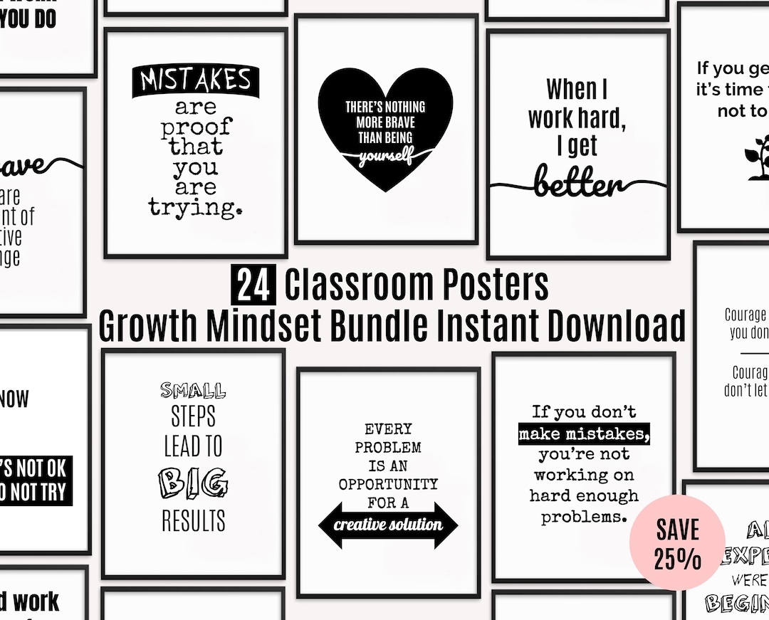 24 Growth Mindset Classroom Printable Posters, Poster Bundle, Classroom ...