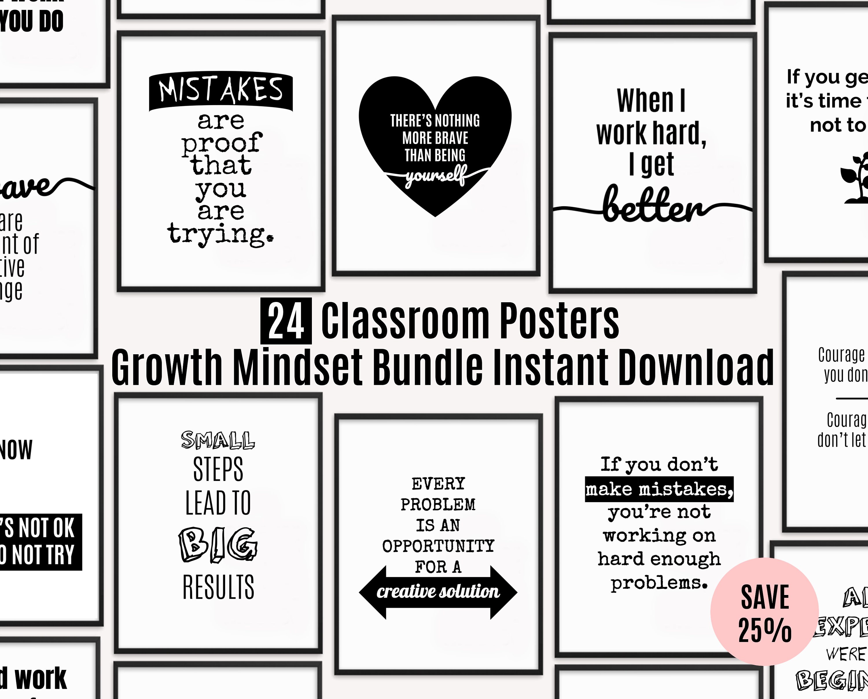 24 Growth Mindset Classroom Printable Posters, Poster Bundle, Classroom ...