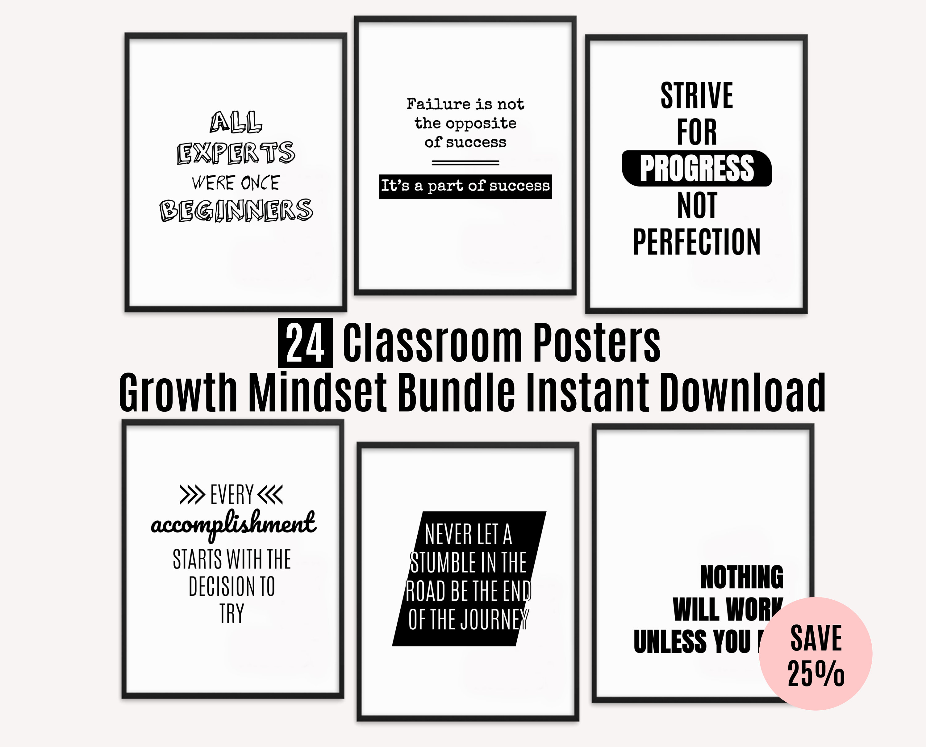 24 Growth Mindset Classroom Printable Posters, Poster Bundle, Classroom ...