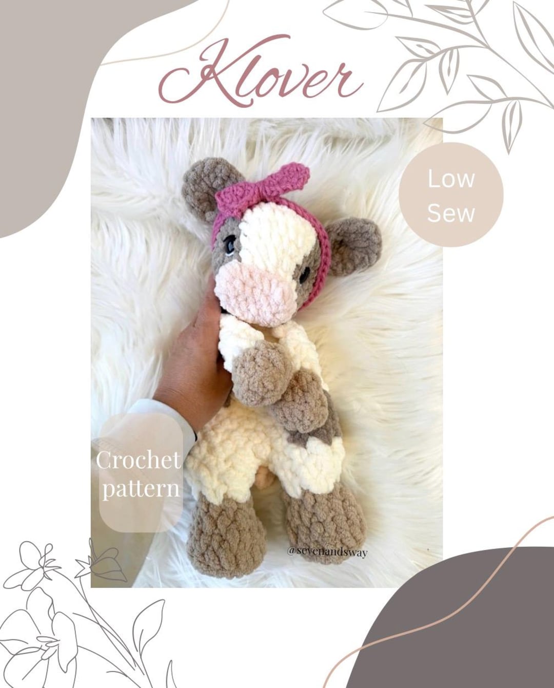 Klover Crochet Pattern, Crochet Cow, Cow Crochet Pattern, Low Sew ...