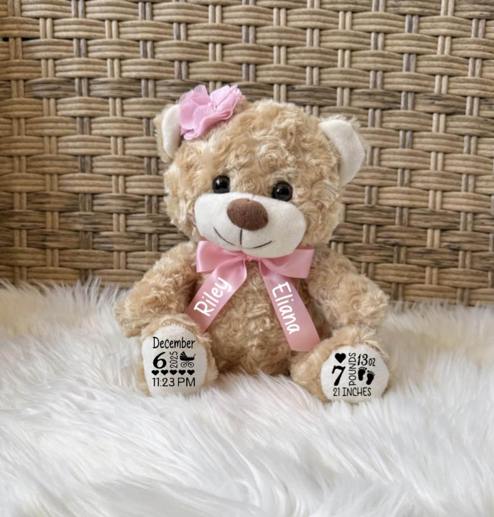 Teddy Bear Birth Stats Stuffed Animal, Personalized Plush Bear Birth ...