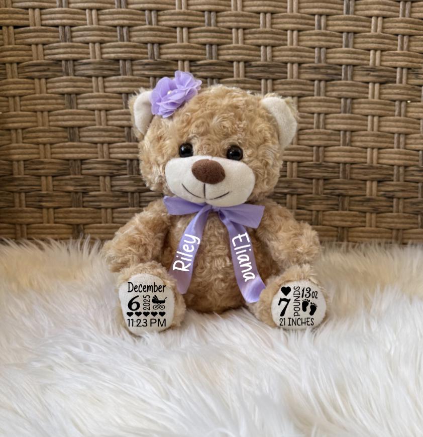 Teddy Bear Birth Stats Stuffed Animal, Personalized Plush Bear Birth ...