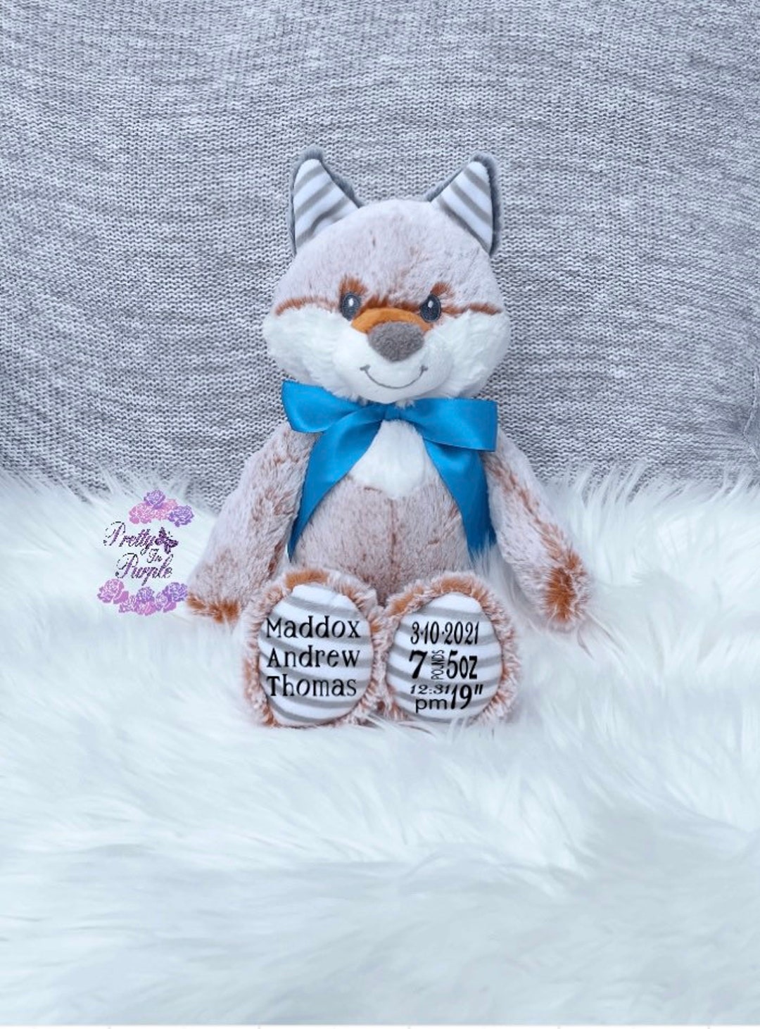 Fox Birth Stats Stuffed Animal, Birth Announcement Fox, Woodland ...