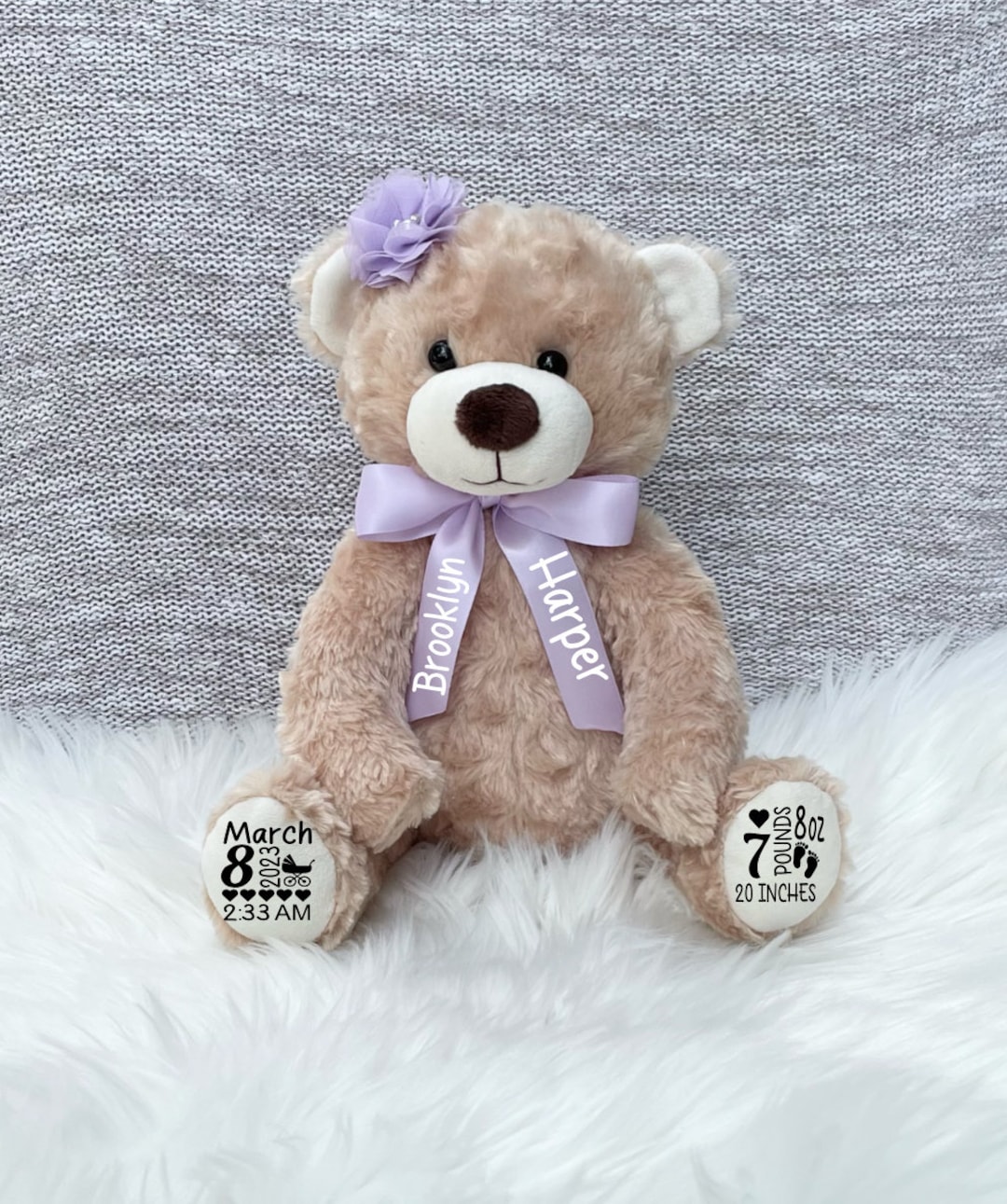 Teddy Bear Birth Stats Stuffed Animal, Personalized Plush Bear Birth ...