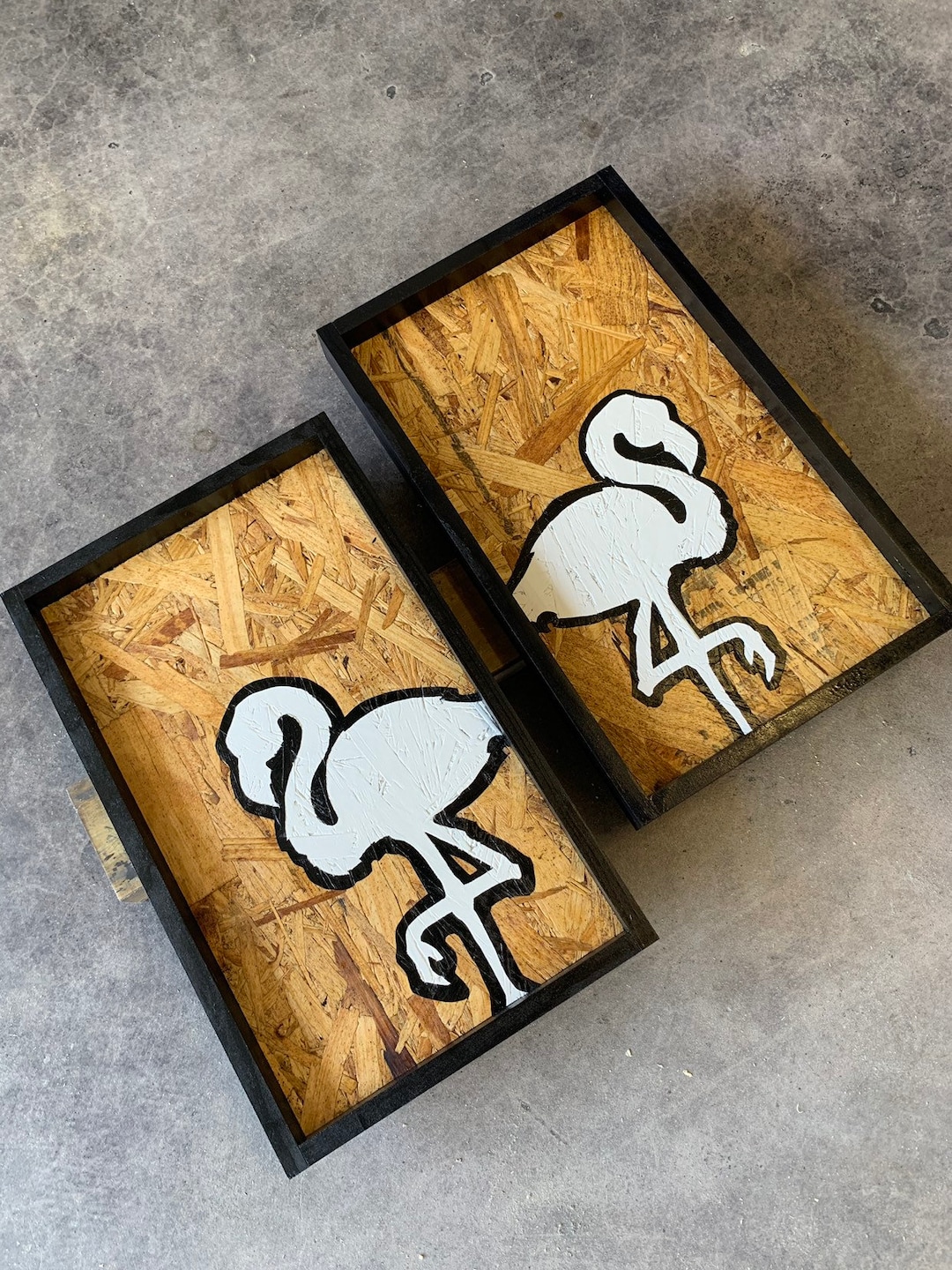 Custom Hand Made OSB Wood Wall Art Decor Flaningos Set Silhoeutte ...