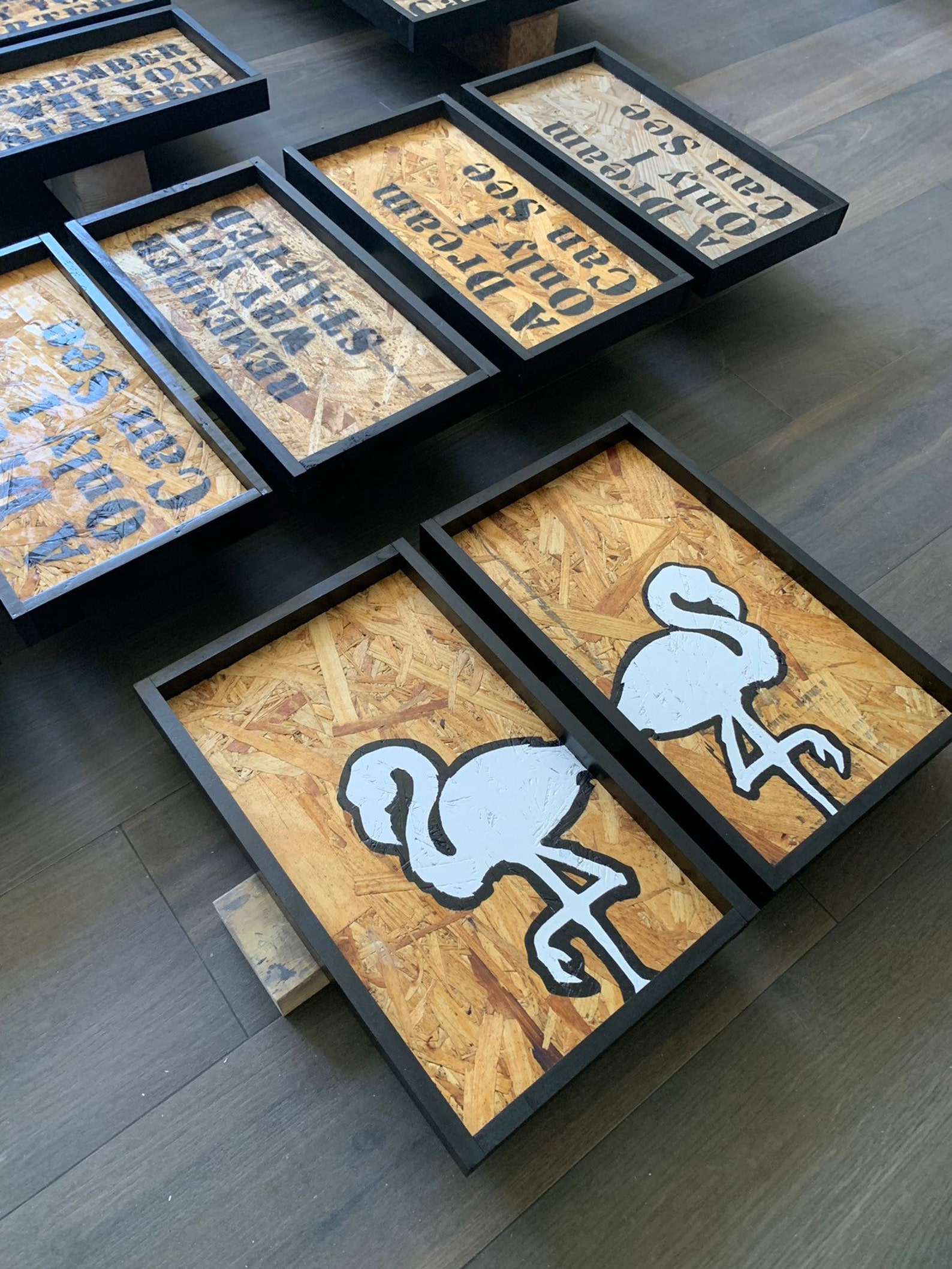 Custom Hand Made OSB Wood Wall Art Decor Flaningos Set Silhoeutte ...