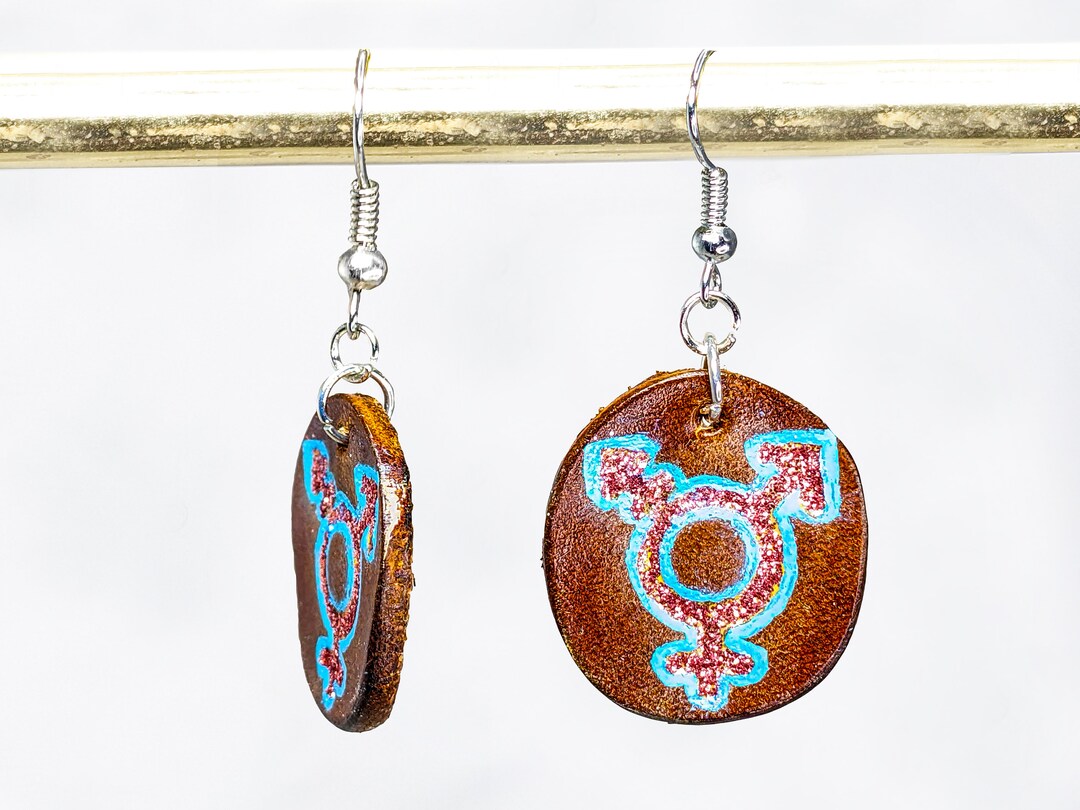Transgender Symbol With Sparkles Leather Scrap Upcycled Hand - Etsy