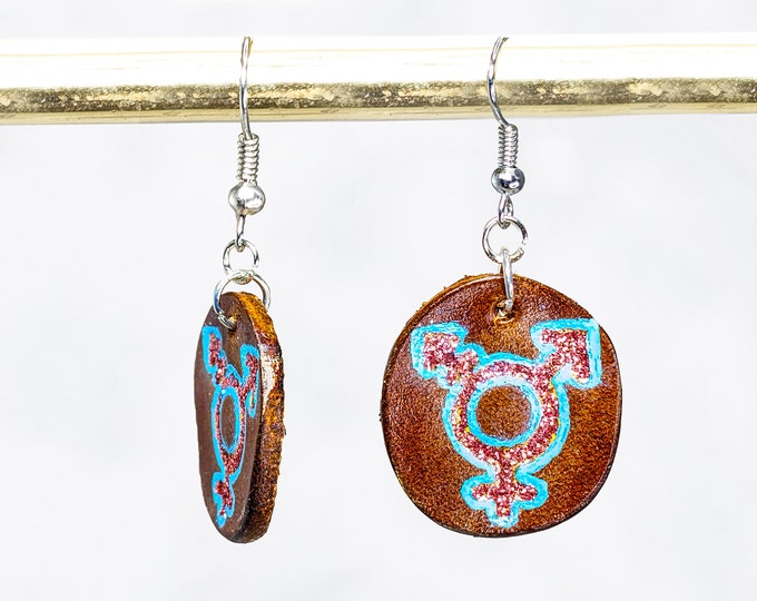 Transgender Symbol With Sparkles - Leather Scrap Upcycled Hand Painted ...