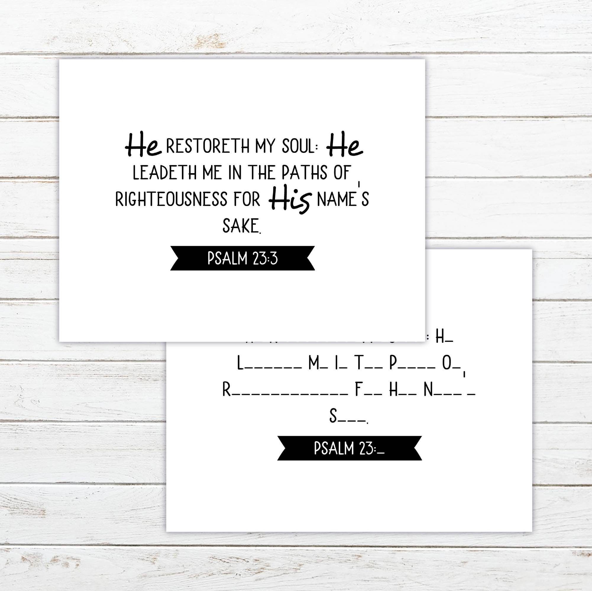 Psalm 23 Printable Scripture Cards KJV 6 Card Set Large Font Size 5.5x4 ...