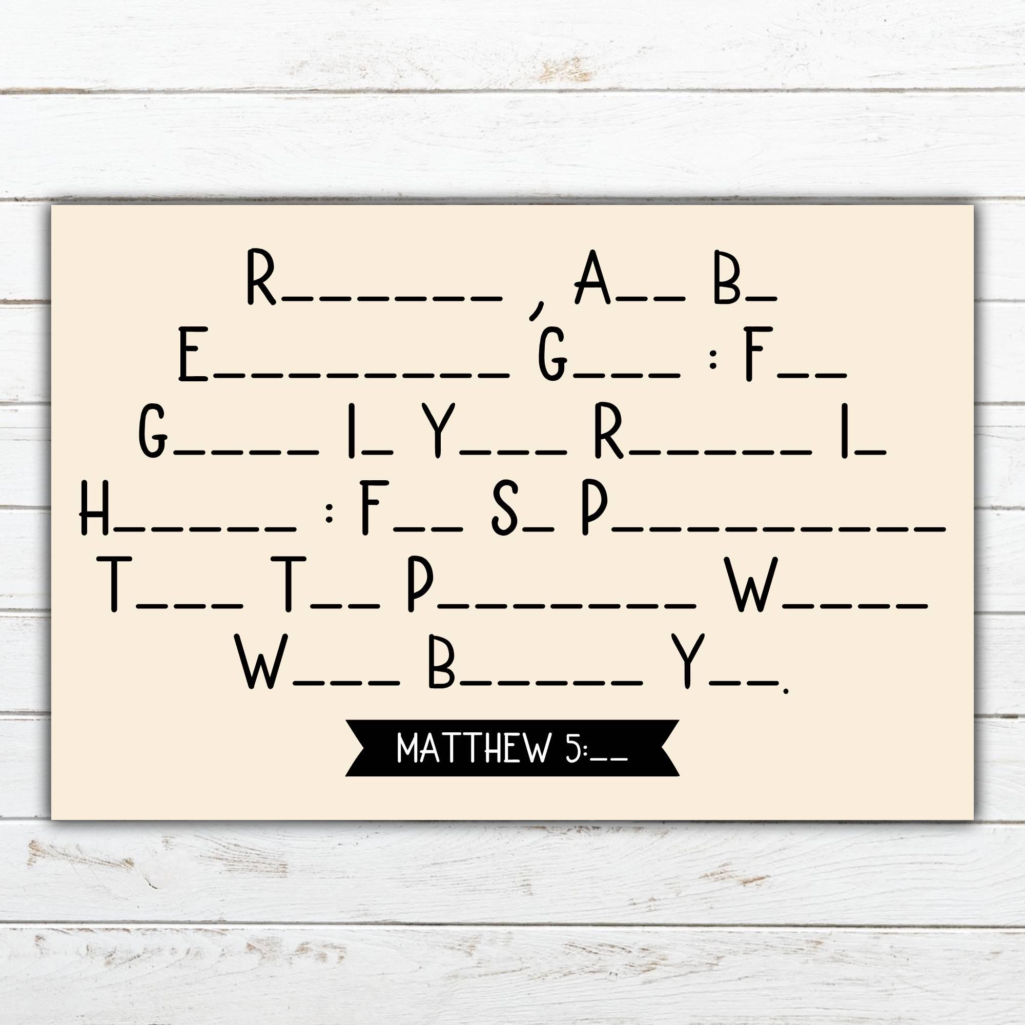 The Beatitudes Printable Scripture Memorization Cards KJV (10 Card Set ...