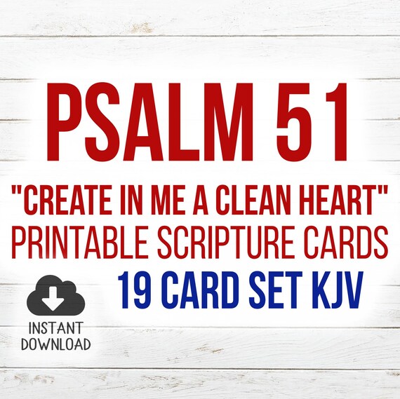 Psalms 51 Printable Scripture Cards KJV 19 Card Set - Etsy