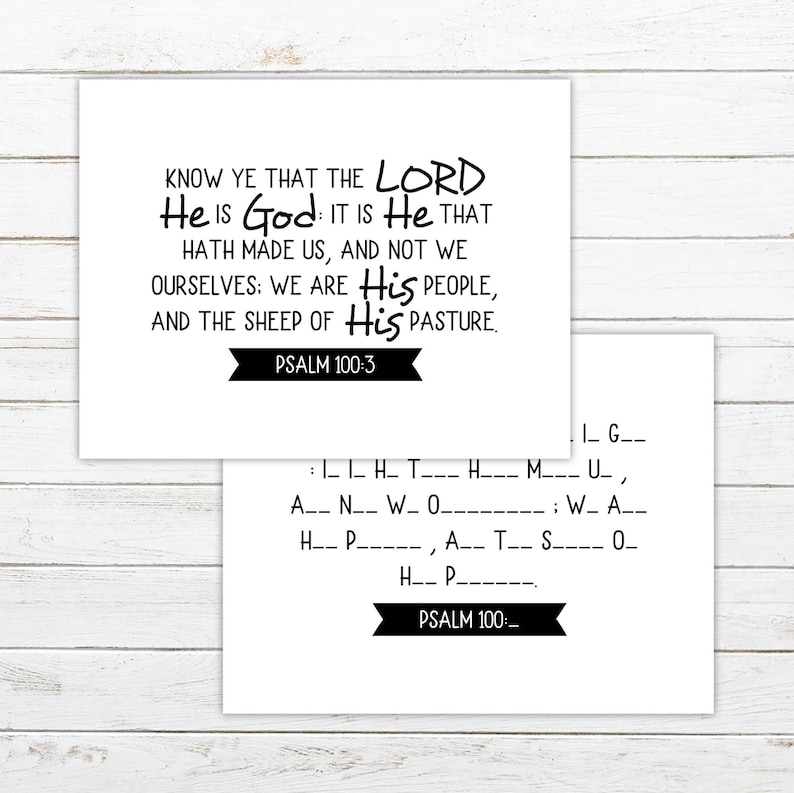 Psalm 100 Printable Scripture Cards | KJV | 5 Card Set | Large Font ...