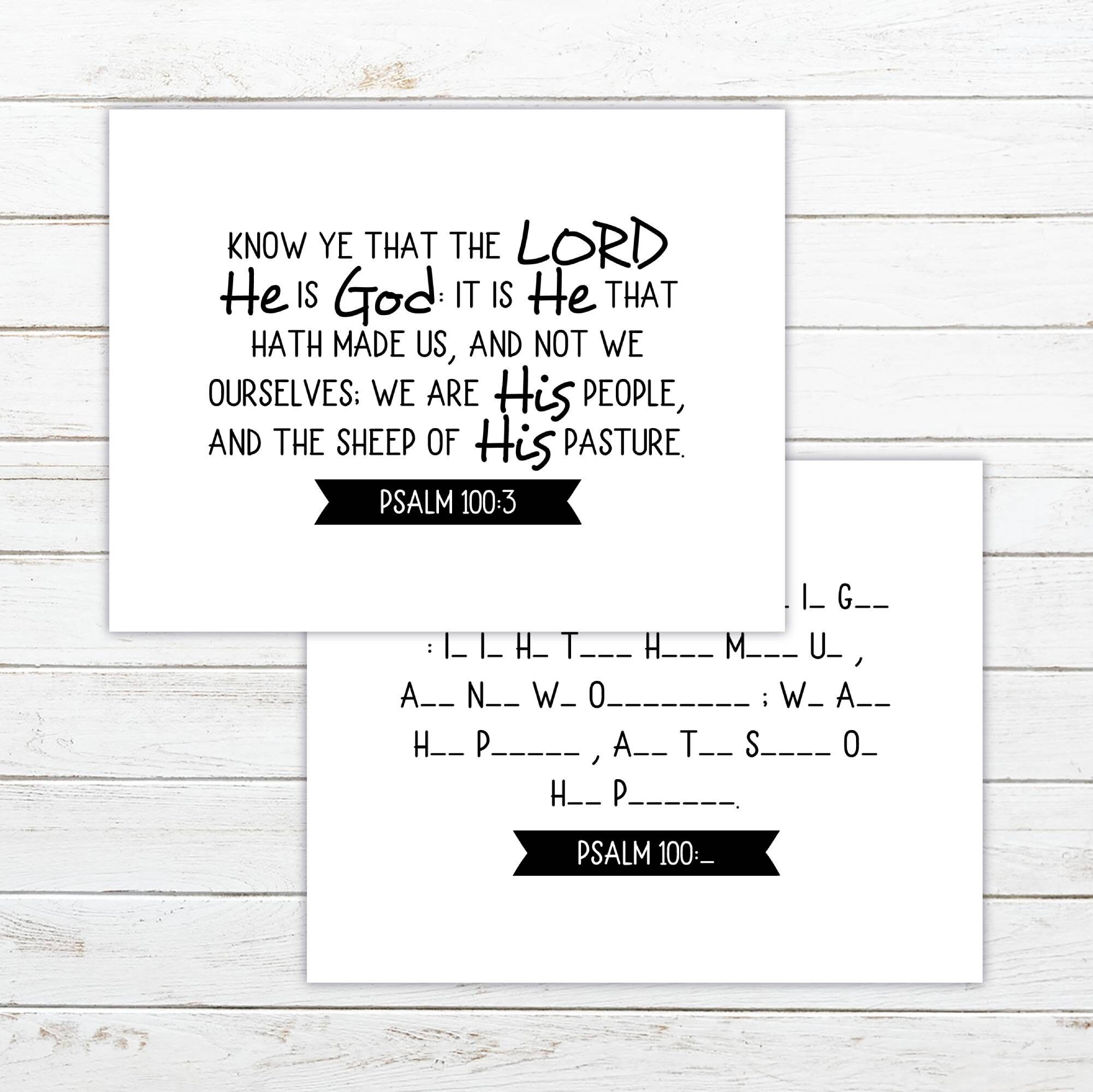 Psalm 100 Printable Scripture Cards | KJV | 5 Card Set | Large Font ...
