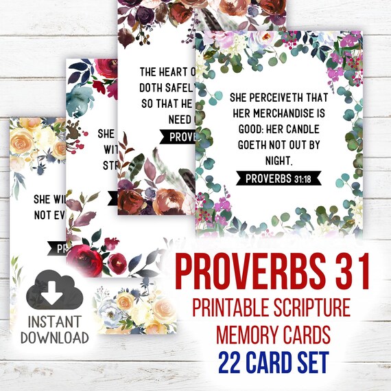Proverbs 31 Printable Scripture Cards KJV 22 Card Set | Etsy
