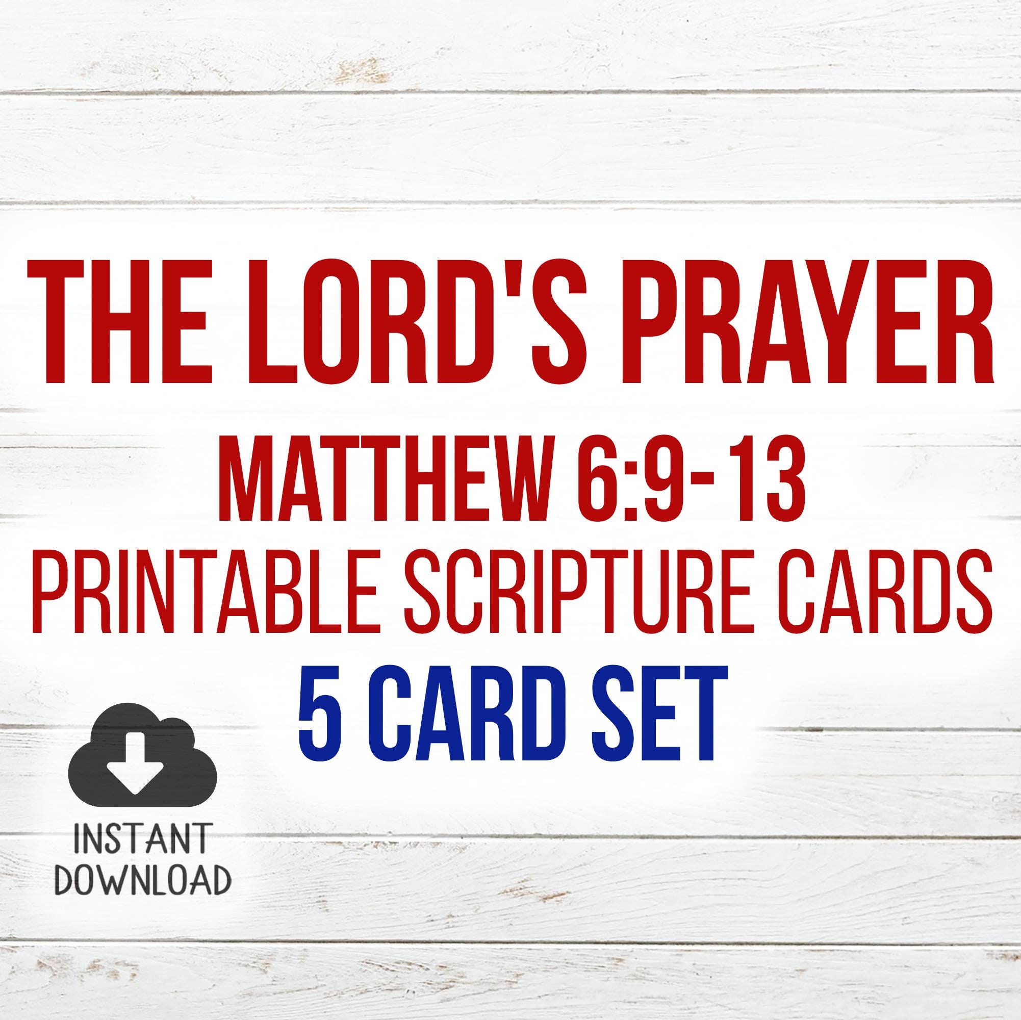 The Lord's Prayer Printable Scripture Cards KJV 5 Card Set Large Font ...