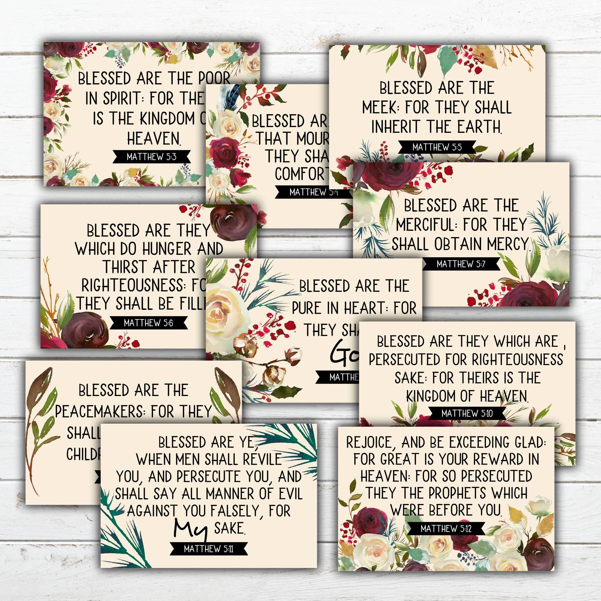 The Beatitudes Printable Scripture Memorization Cards KJV (10 Card Set ...